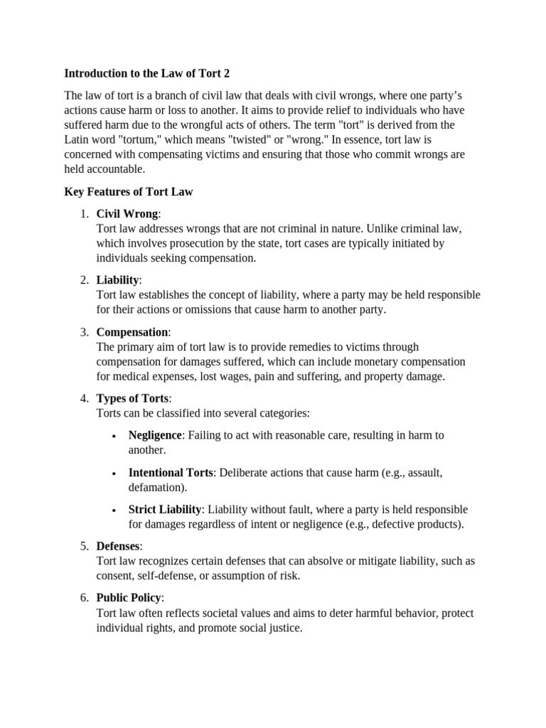 Overview of Tort Law Concepts | PDF