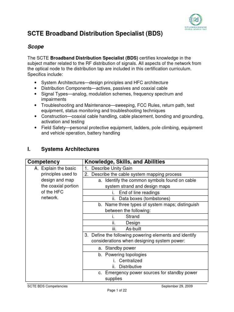 SCTE BDS Certification Competencies Guide | PDF | Modulation | Coaxial Cable