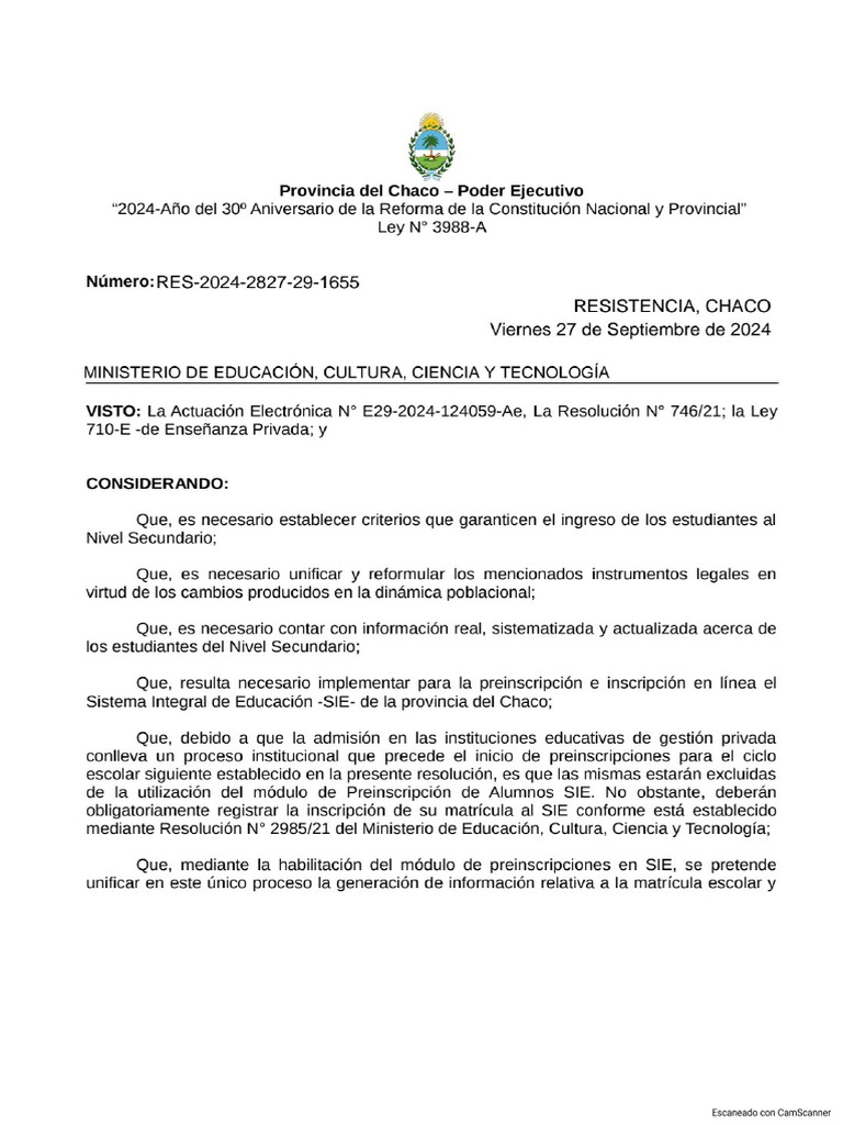 Resol. 2827-24 Inscrispción Secundaria Por SIE | PDF