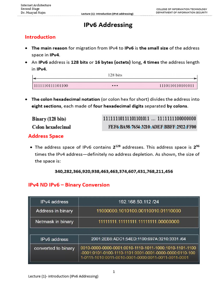 lecture-1-Introduction(IP Addressing) | PDF | I Pv6 | Ip Address lecture-1-Introduction(IP Addressing) | PDF | I Pv6 | Ip Address
