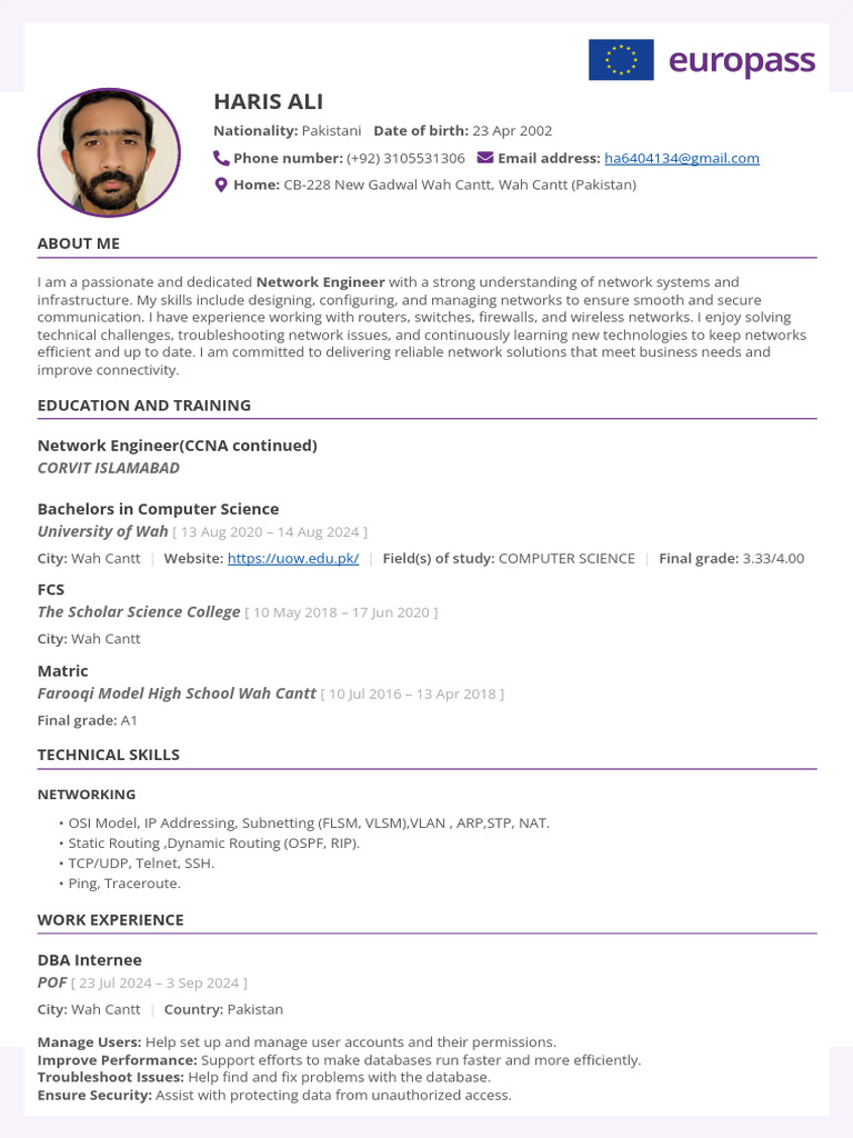 HARIS CV | PDF | Computer Network | Internet Protocol Suite