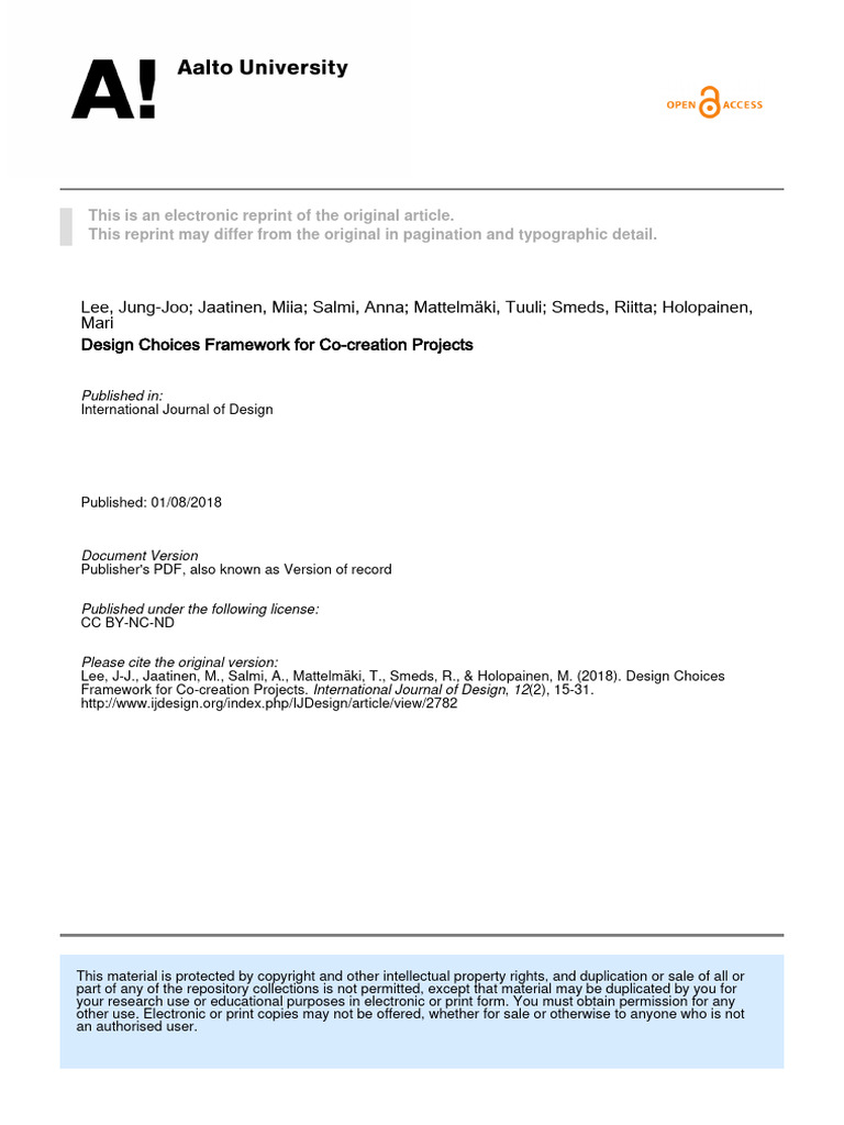 Design Choices Framework For Co Creation | PDF | Innovation | Cognition