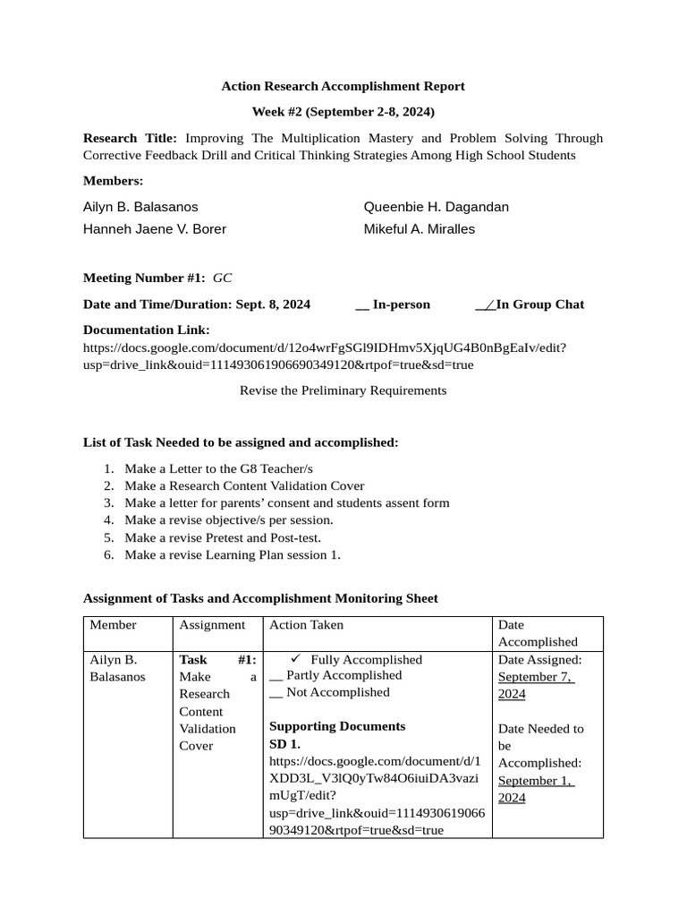 Action-Research-Accomplishment-Report-week-2 | PDF | Behavior ...