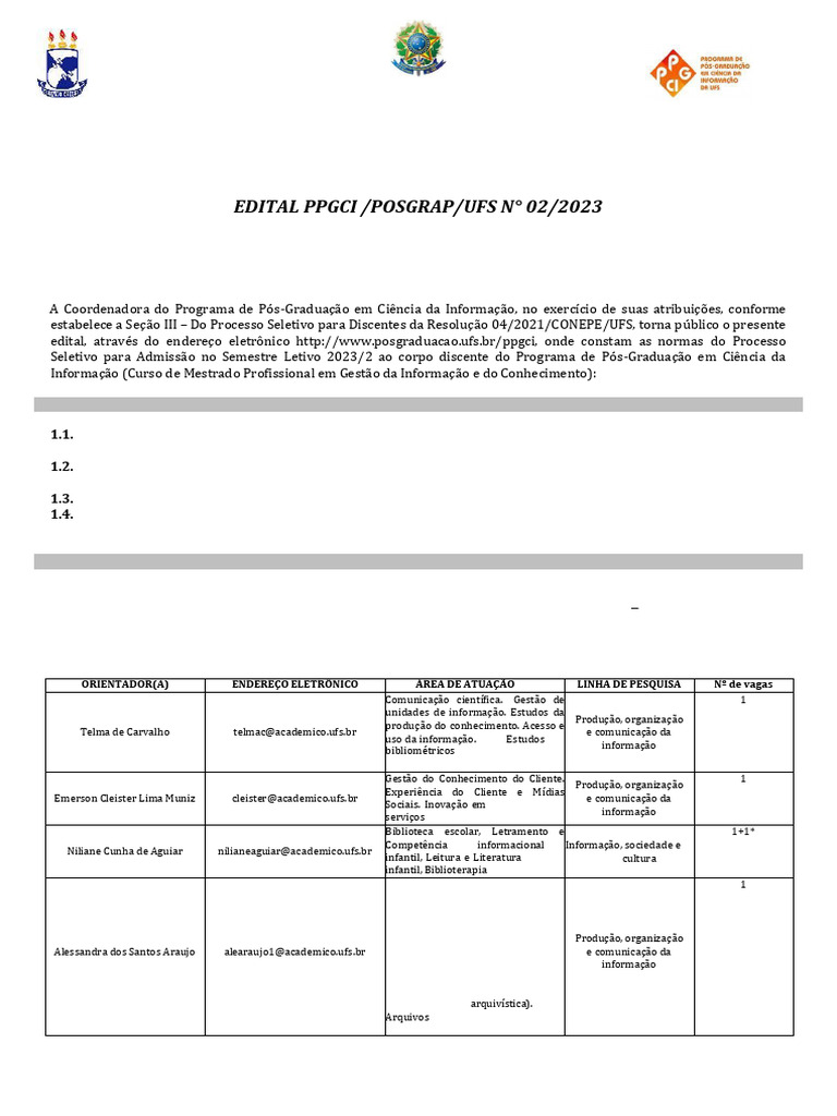 Modelo de Edital Comunidade - Ppgci 20232504. | PDF | Pós-graduação ...