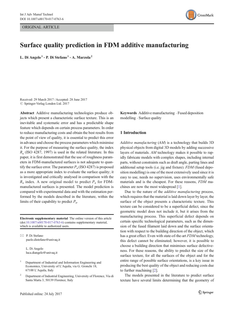 Surface Quality Prediction In Fdm Additive Manufacturing Pdf