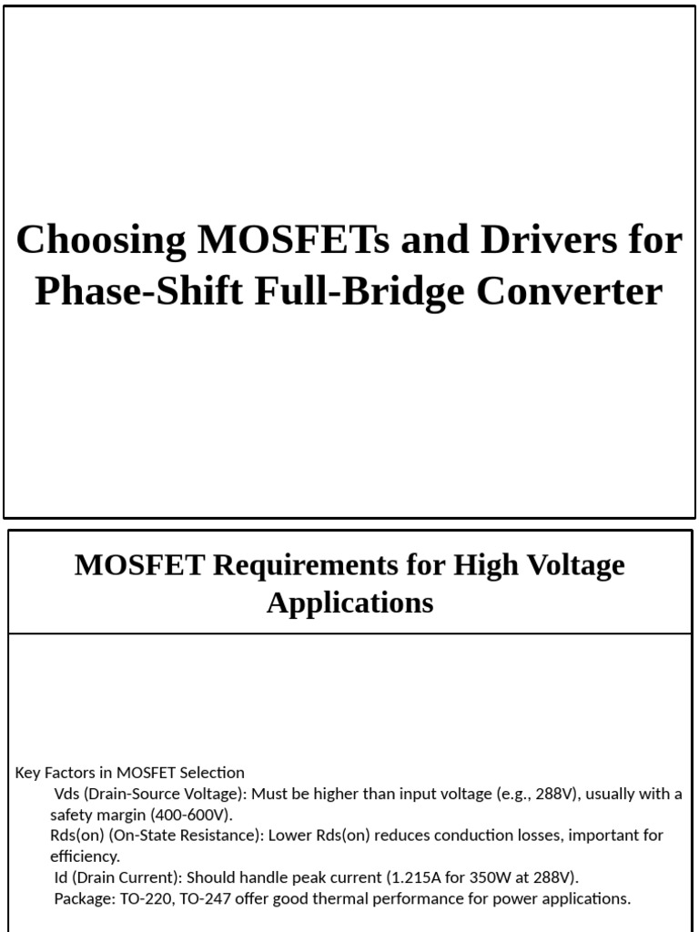 MOSFET and Driver Selection Presentation | PDF | Mosfet | Capacitor