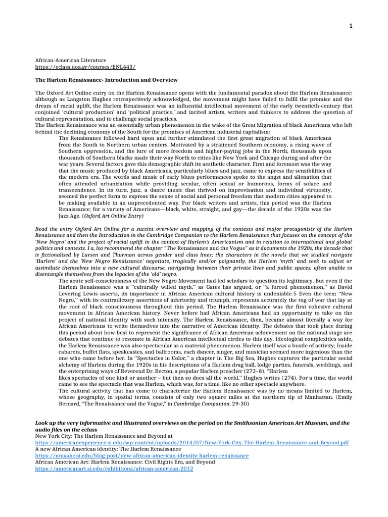 Harlem Renaissance Overview | PDF | Harlem Renaissance | Postcolonialism