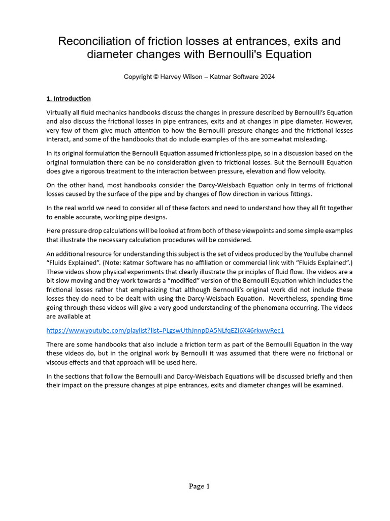 Pipe Entrance and Exit Losses Demystified | PDF | Pressure | Applied ...