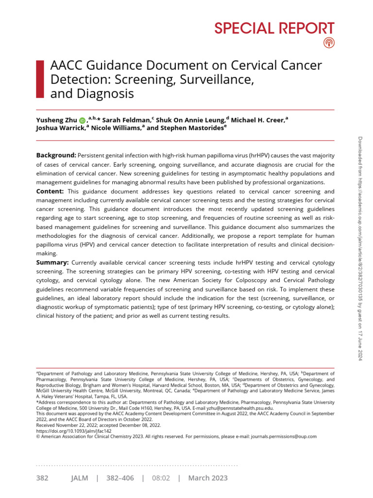 GUIA DETECCION_aacc guidance on cervical cancer detection | PDF ...