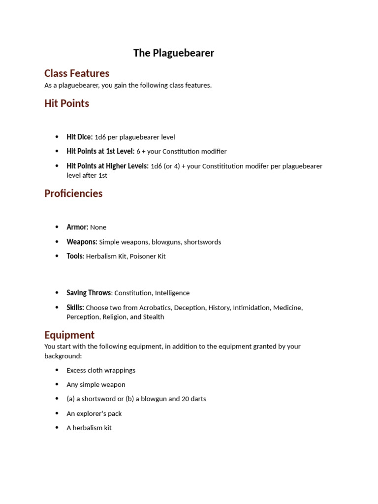 Plaguebearer Class Features | PDF | Law