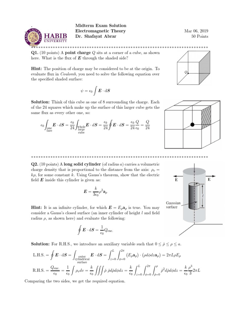 Midterm I Spring 2019 Solution | PDF | Flux | Electromagnetism