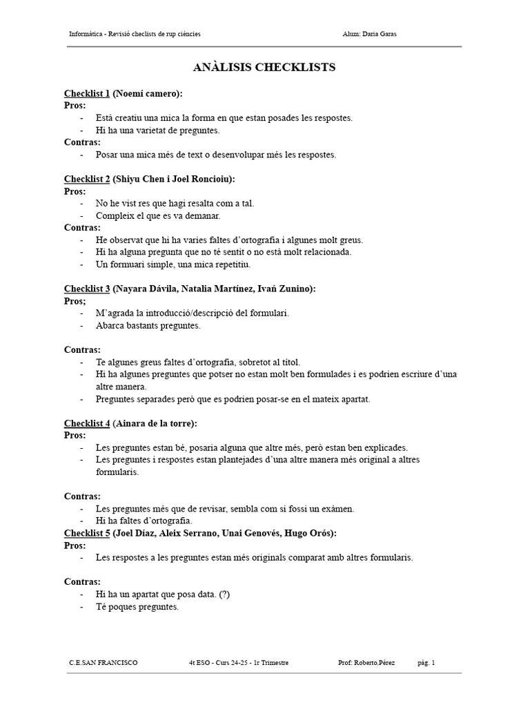 Revisió checklists | PDF