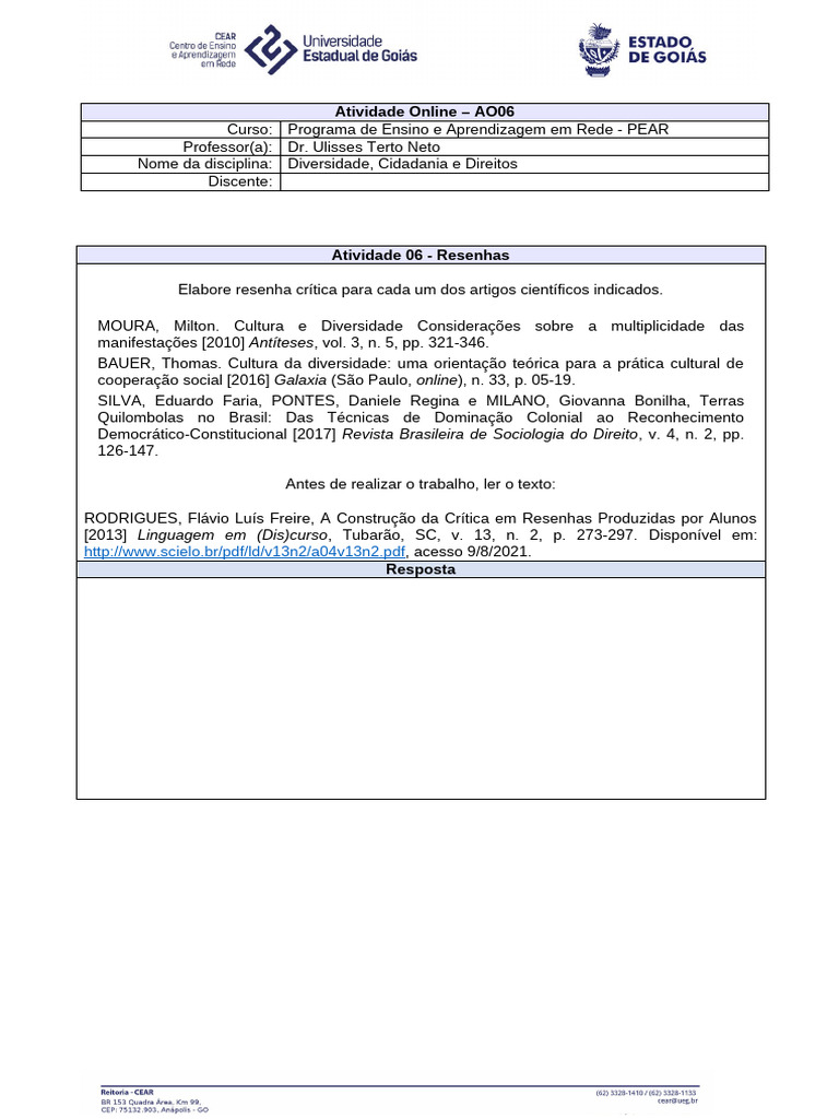 Formulario de Elaboracao AO06 | PDF | Ciências Sociais