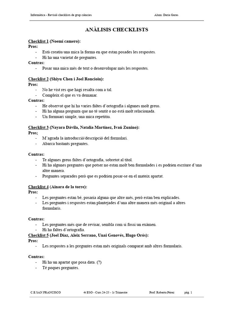 Revisió Checklists | PDF