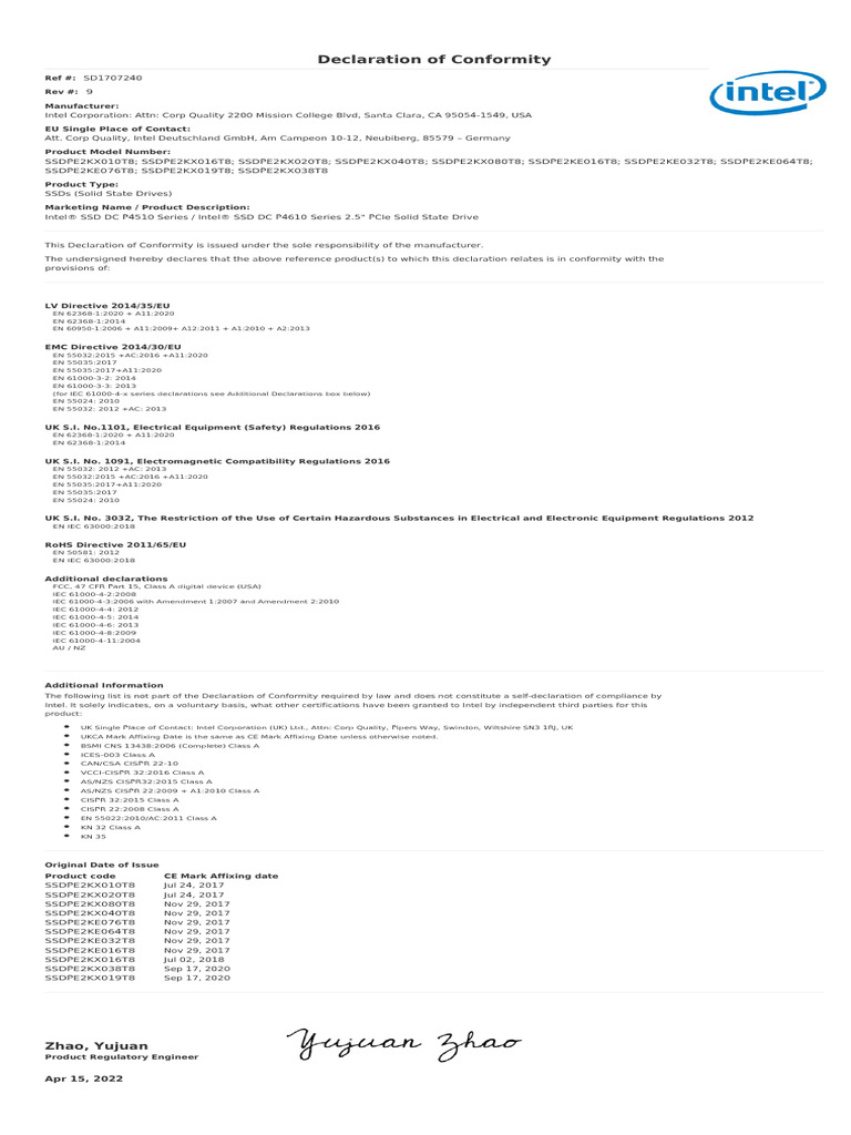 SSD Sd1707240 Declaration of Conformity | PDF | Solid State Drive ...