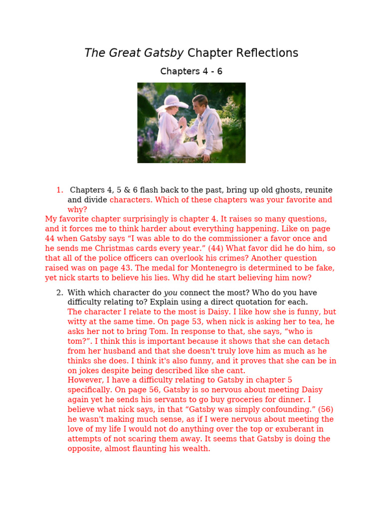 Reflection 2 - Chapters 4 - 6 | PDF | The Great Gatsby