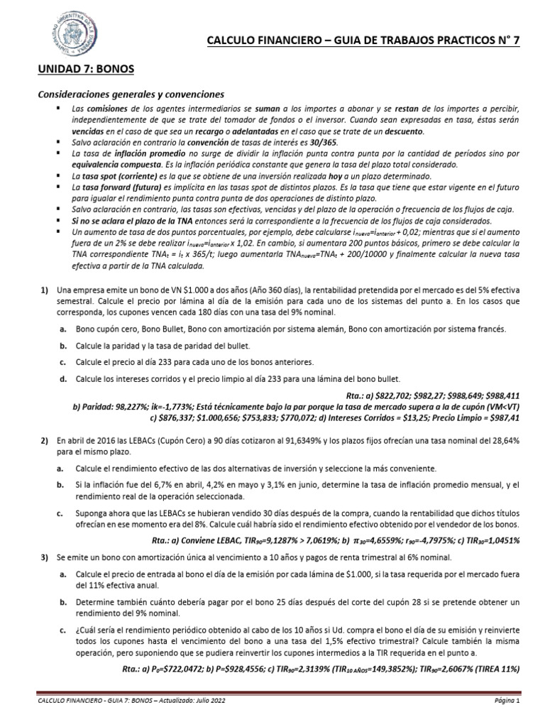 Guía Práctica de Cálculo Financiero | PDF | Bonos (Finanzas) | Cupón