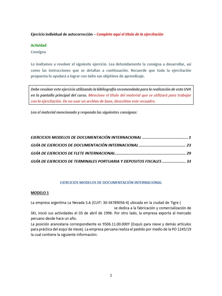 UADE OCI1 - Documentación de Transporte - Ejercicio Individual | PDF