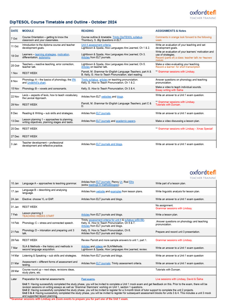 2024 October Course Timetable | PDF | Lesson Plan | Second Language ...