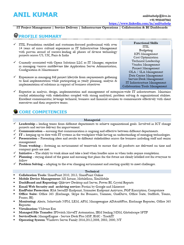 Anil Kumar-resume | PDF | Project Management | Leadership
