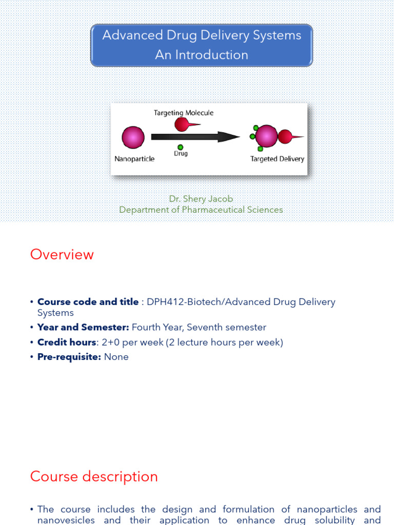 DPH412-Adavnced Drug Delivery Systems-An Introduction | PDF ...