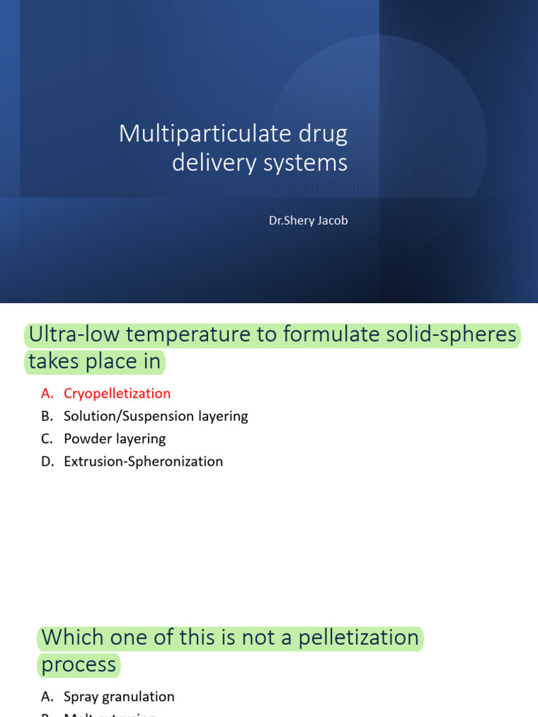 2 1 Multiparticulate Drug Delivery System Quiz Pdf