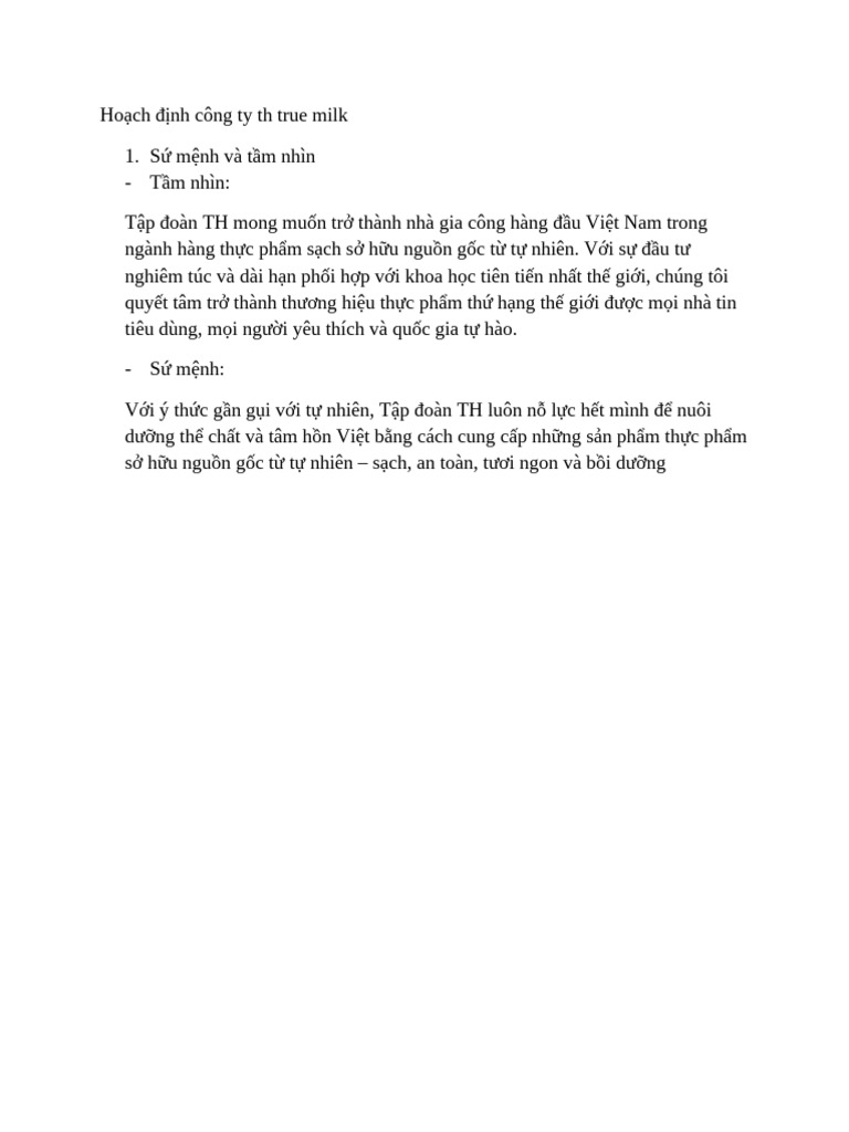 Hoạch Định Công Ty Th True Milk | PDF