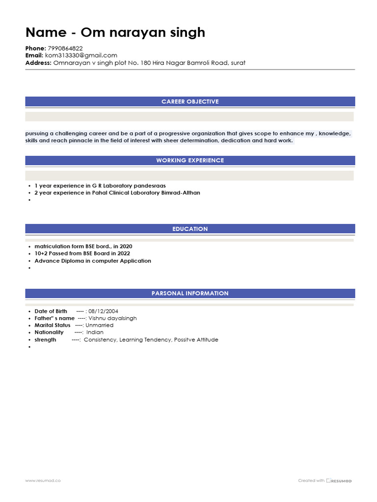 Name - Om Narayan Singh | PDF