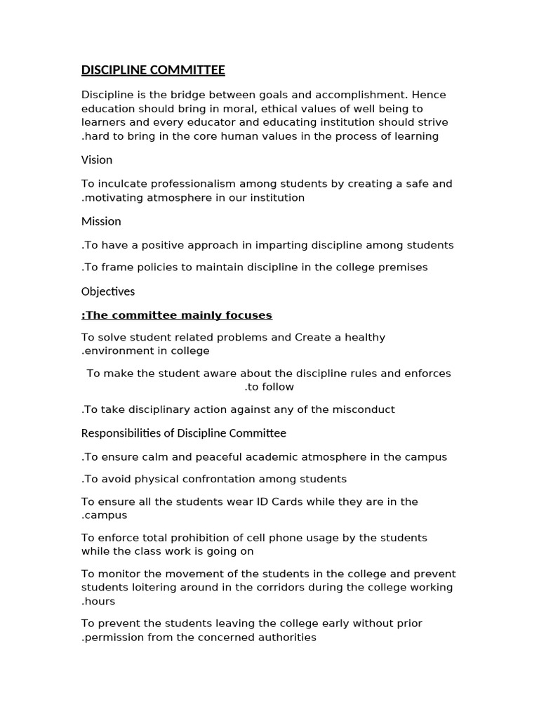 DISCIPLINE COMMITTEE | PDF | Disciplines | Justice