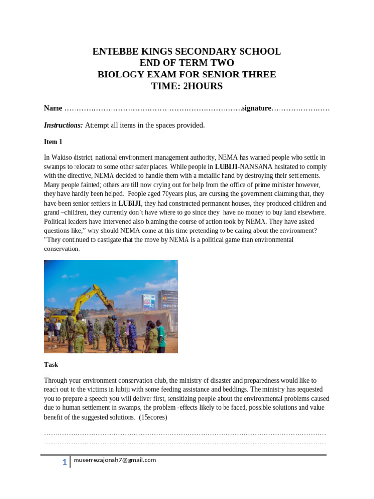 Entebbe Kings Secondary School Eot Two Biology s3 Past Paper New Curricullum | PDF | Respiratory ...