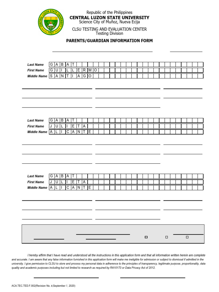 Parent Form | PDF