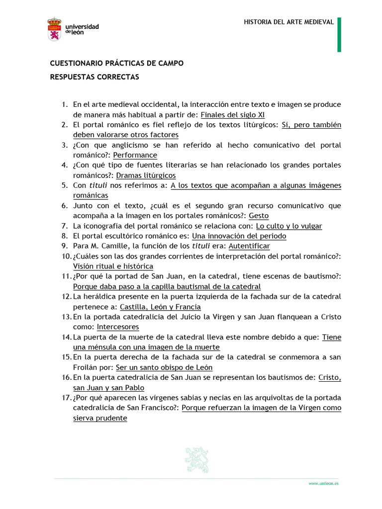 Cuestionario de La Práctica de Campo. Resultados | PDF | Catedral ...