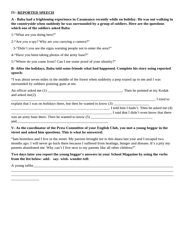 reported speech revision | PDF