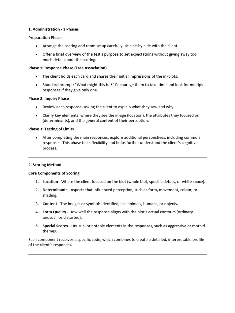 Rorschach Test Administration Guide | PDF | Perception | Psychology