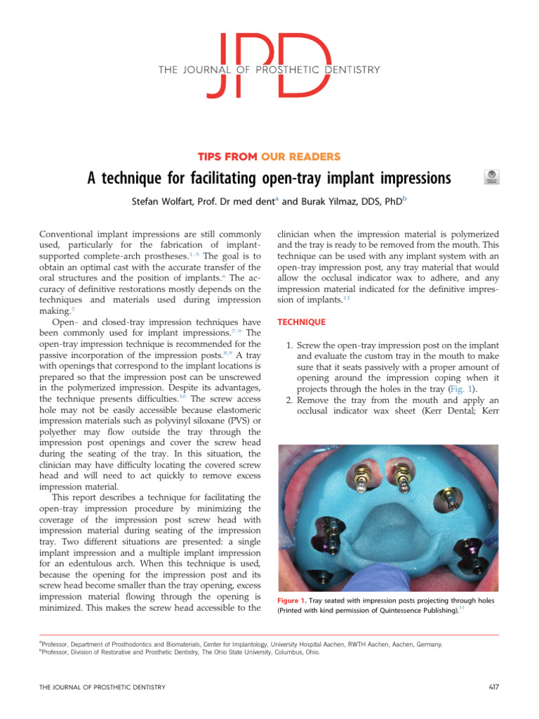 A Technique For Facilitating Open Tray Implant Imp | PDF | Dentistry ...