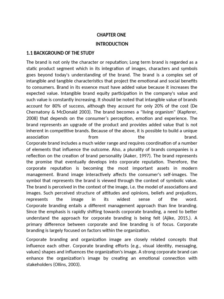 Chapter One 1.1 Background of The Study | PDF | Brand | Reputation
