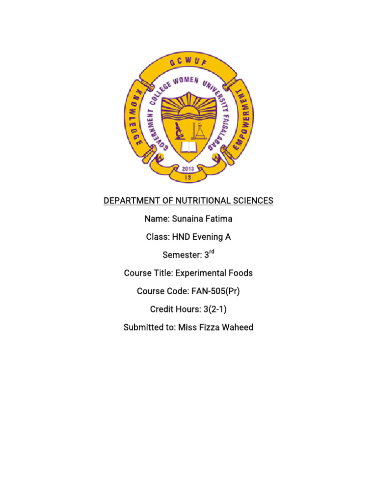 Experimental Foods 1-4 Assignments | PDF