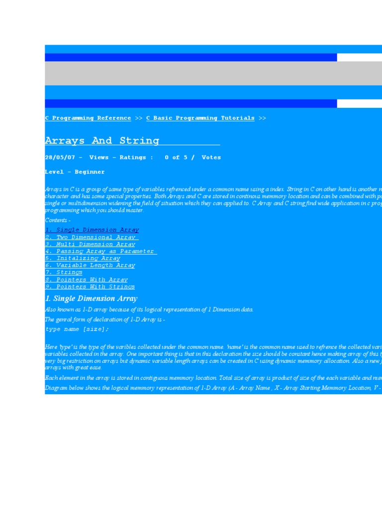 Arrays and String: 1. Single Dimension Array | PDF | C (Programming ... Arrays and String: 1. Single Dimension Array | PDF | C (Programming ...