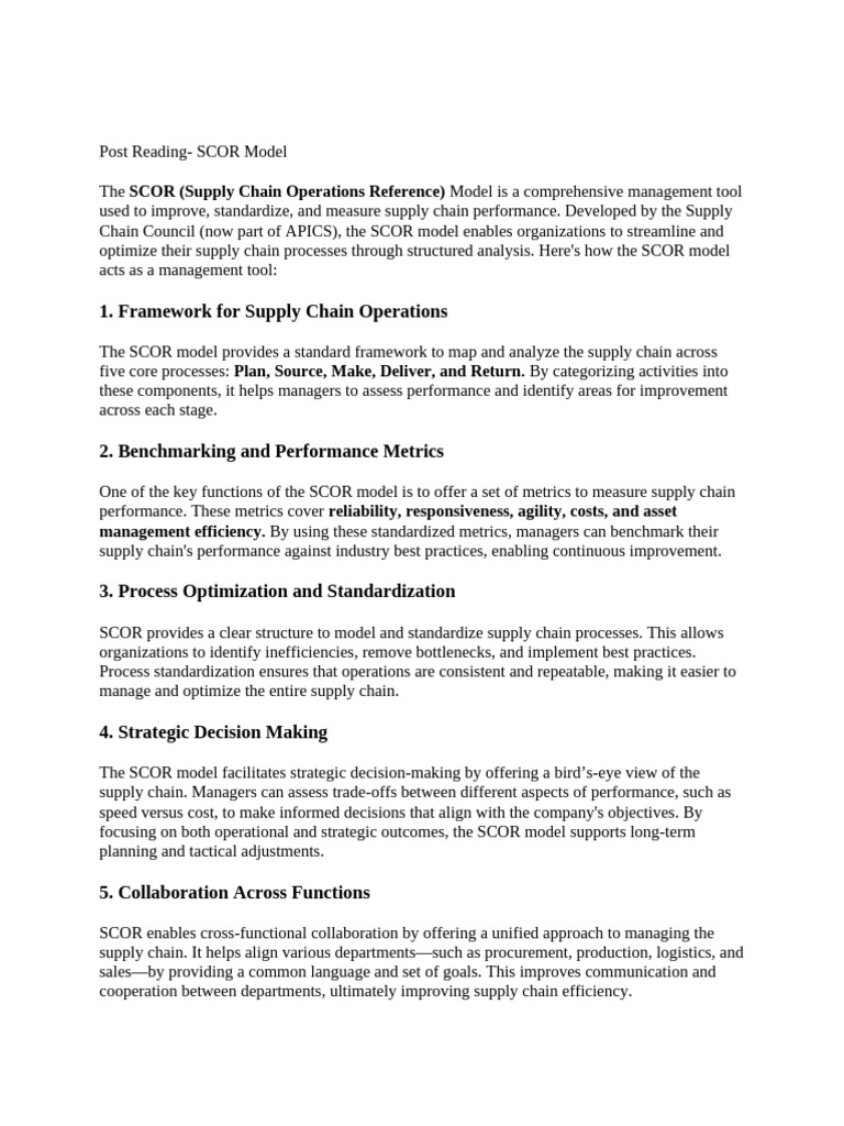 SCOR Model for Supply Chain Managers | PDF | Supply Chain | Performance ...