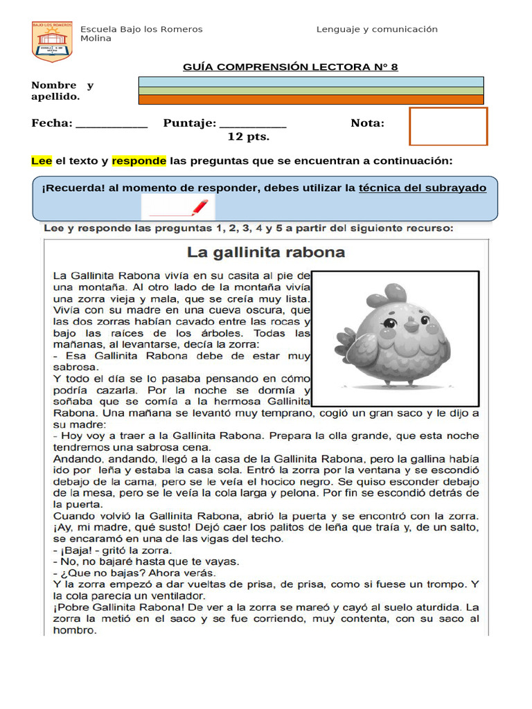 Guía de Comprensión Lectora 8 | PDF