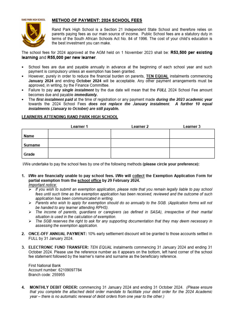 2024 School Fees Method of Payment Form | PDF | Payments | Debit Card