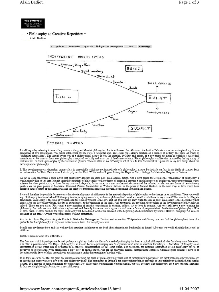 Badiou, Alain - Philosophy As Creative Repetition | PDF | Metaphysics ...