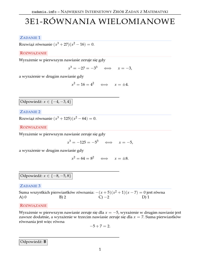 3E1-RÓWNANIA WIELOMIANOWE ROZW | PDF