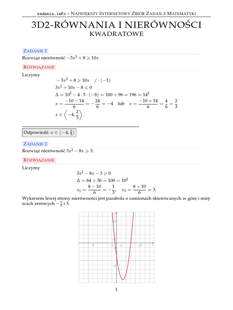 3d2-Równania I Nier. Kwadratowe Rozw | PDF