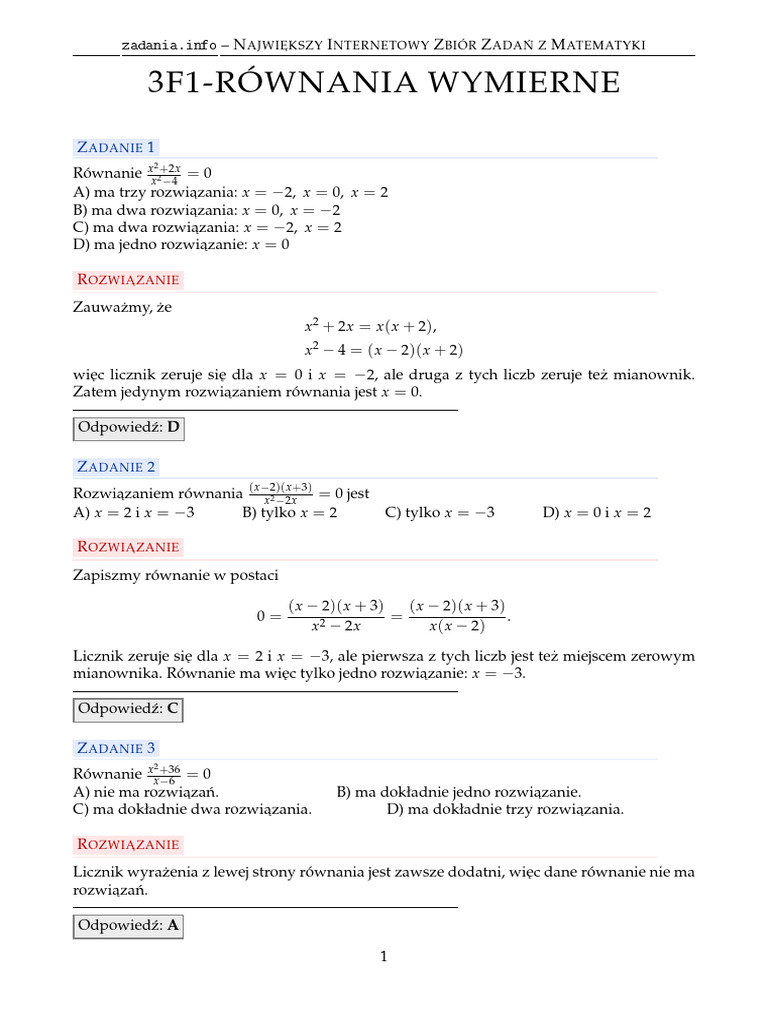 3f1-Równania Wymierne Rozw | PDF