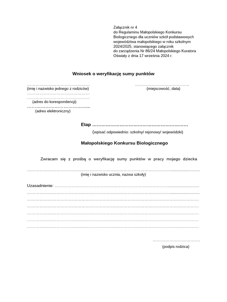Zal. NR 4 Wniosek o Weryfikacje Sumy Punktow 5 | PDF