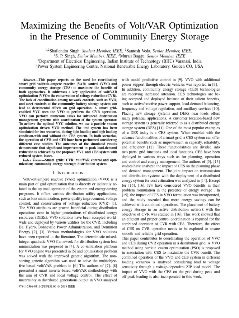 Maximizing The Benefits of Volt VAR Optimization in The Presence of Community Energy Storage ...