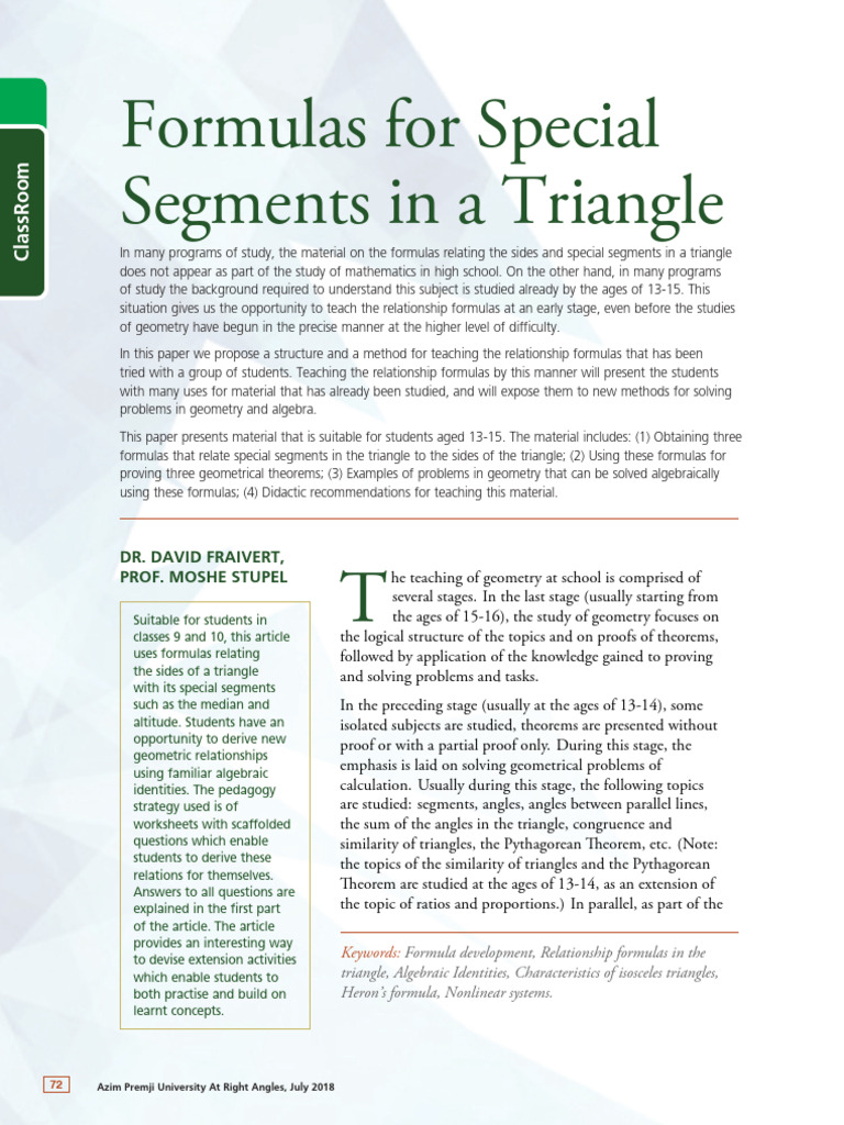Formulas For Special Segments in A Trian | PDF | Triangle | Geometry
