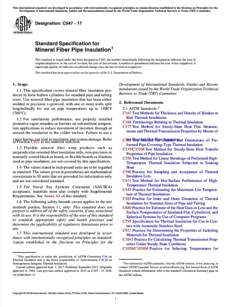 ASTM C547 Thermal Insulation Overview | PDF