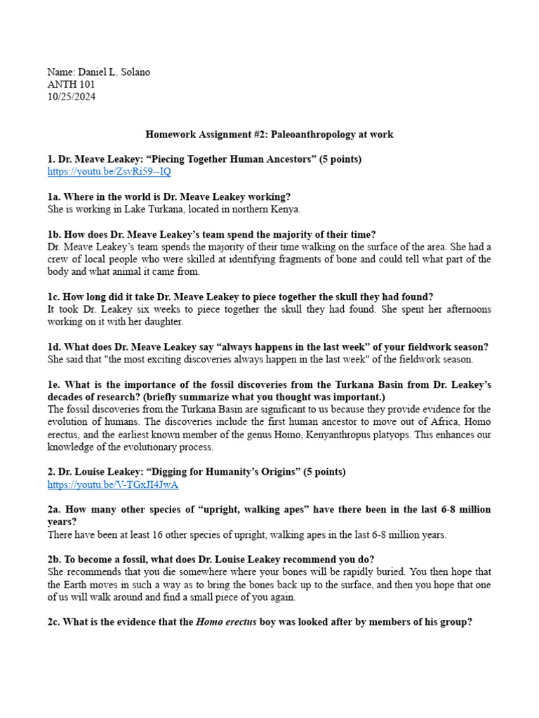 ANTH101 Fall24 HW2-Daniel L. Solano | PDF | Human Evolution ...